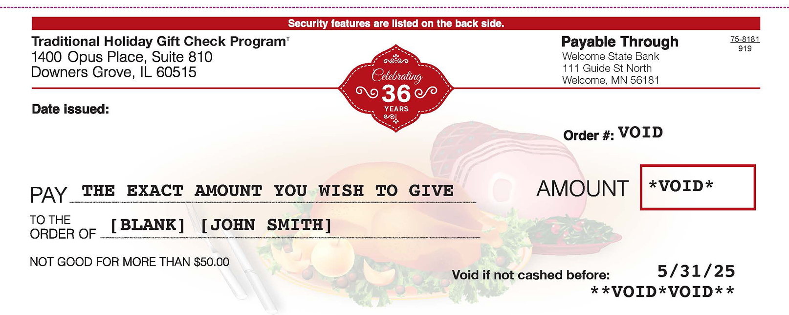 Holiday Gift Check Program - Ham & Turkey Gift Checks